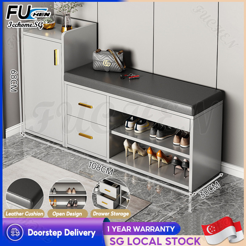 FUCHEN Shoe Changing Stool Shoe Cabinet Shoe Rack Bench With Seat Wood ...