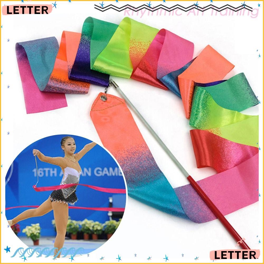 LETTER1 Colorful Gym Ribbons Rainbow Stick Gymnastics Ribbon Twirling ...