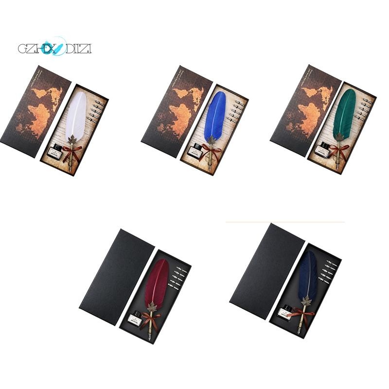 Calligraphy Quill Feather Dip Pen Writing Ink Nibs Set Gift Box for ...