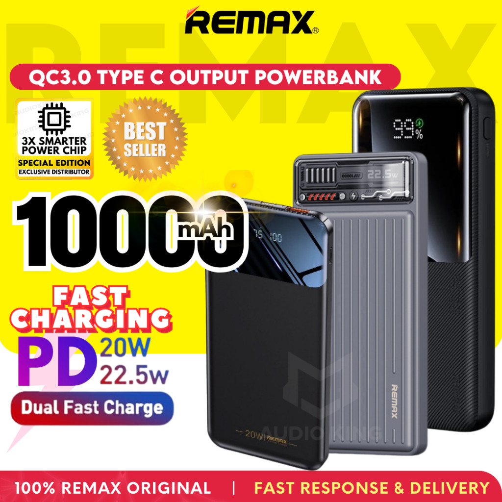 REMAX Powerbank Original Fast Charging 10000mAh PD QC Type C Output USB ...