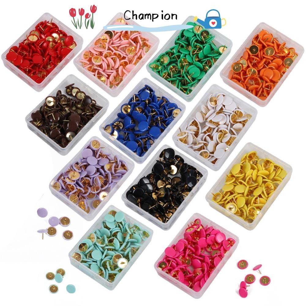 CHAMPIONO 100Pcs Round Push Pins, Thumb Tacks Point Tacks, Metallic ...