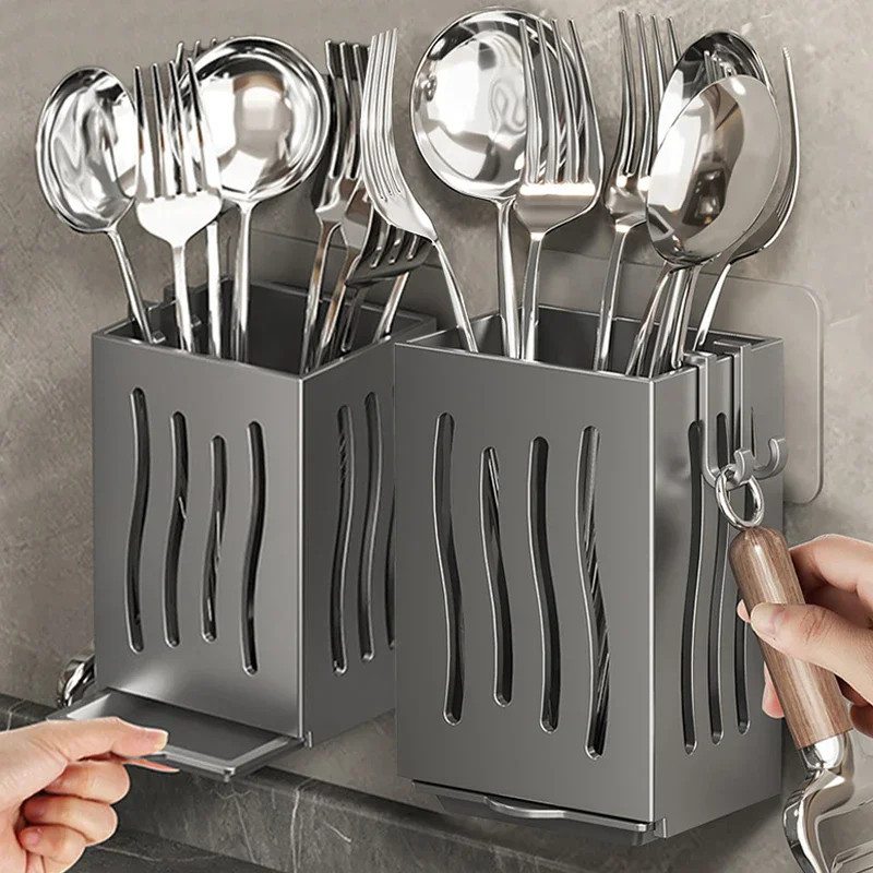Kitchen Utensil Rack Draining Chopstick Holder Wall-Mounted or ...