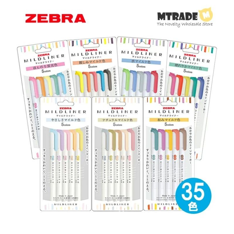 [5 Colour/Set] Zebra Mildliner Double-Sided Bold/Fine Highlighter ...