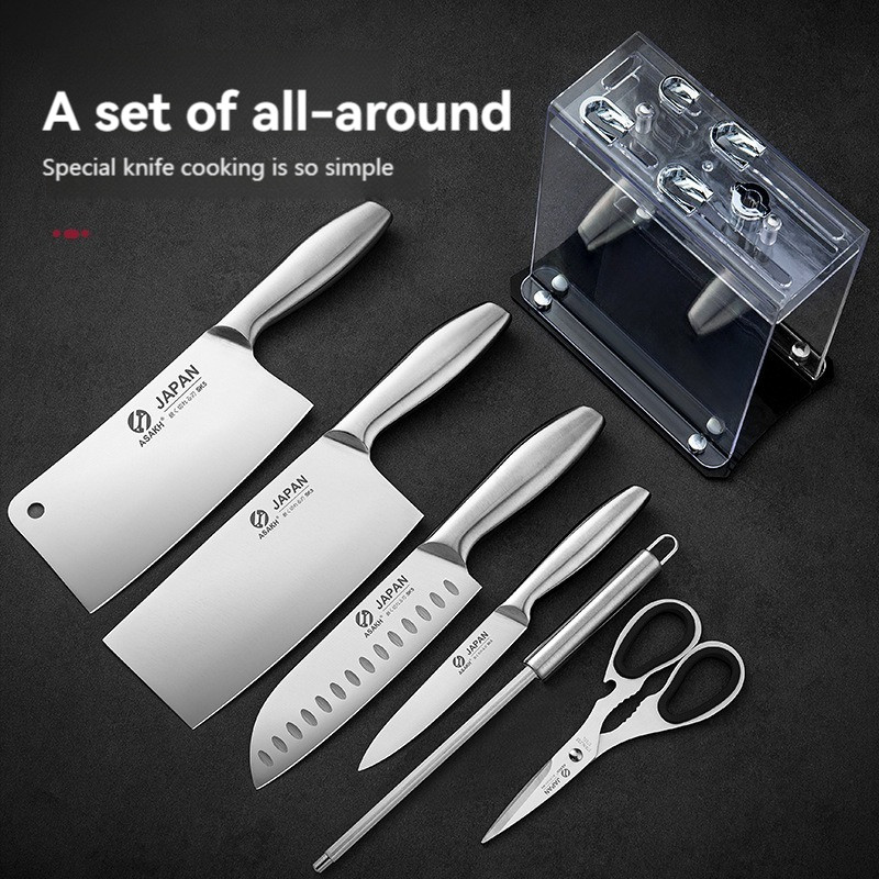 Chefs Knife 7-Piece Set Kitchen Stainless Steel Knife Set Home Cleaver ...