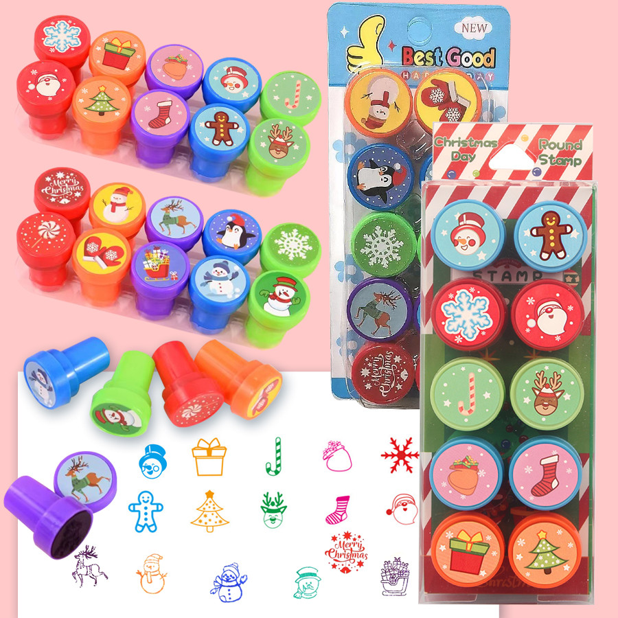 10 Pieces Christmas Assorted Stamps Kids Self-Ink Stampers for ...