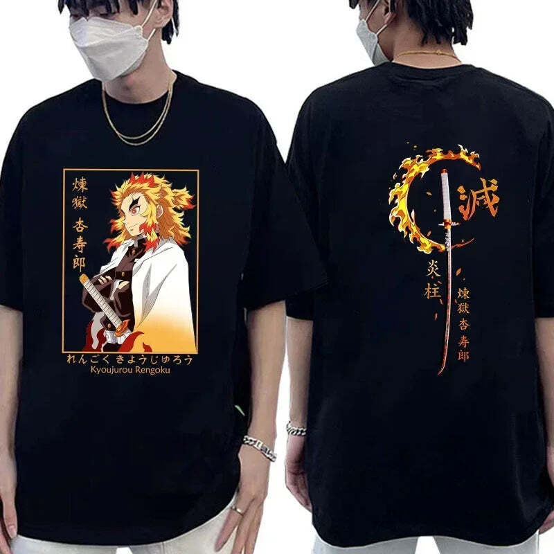 Demon Slayer Rengoku Kyoujurou Anime Print Oversized T-Shirt (Colours ...