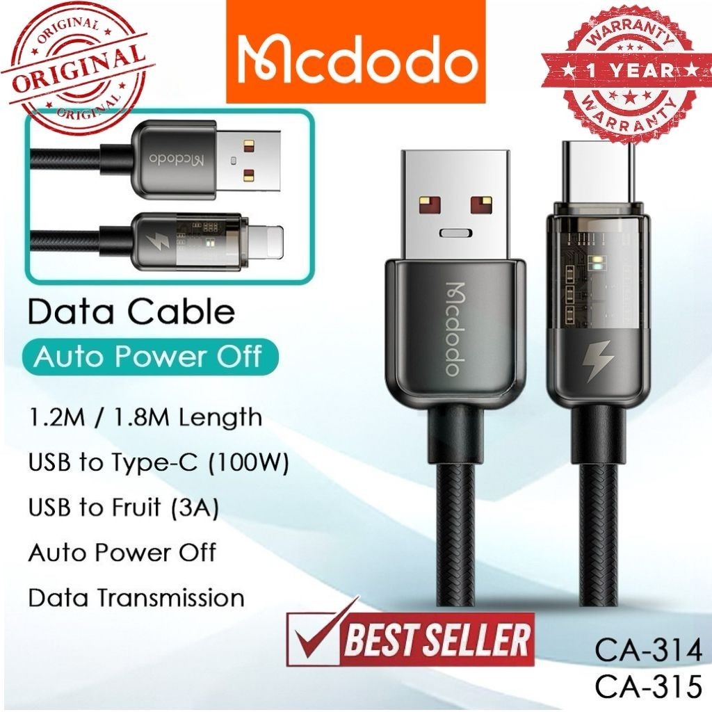 Mcdodo CA-314 Auto Power Off Data Cable 100W Fast Charging Cable Mobile ...