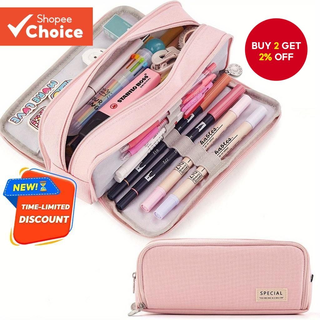 Large Capacity Oxford Fabric Pencil Case With 3 Compartments - Multi ...