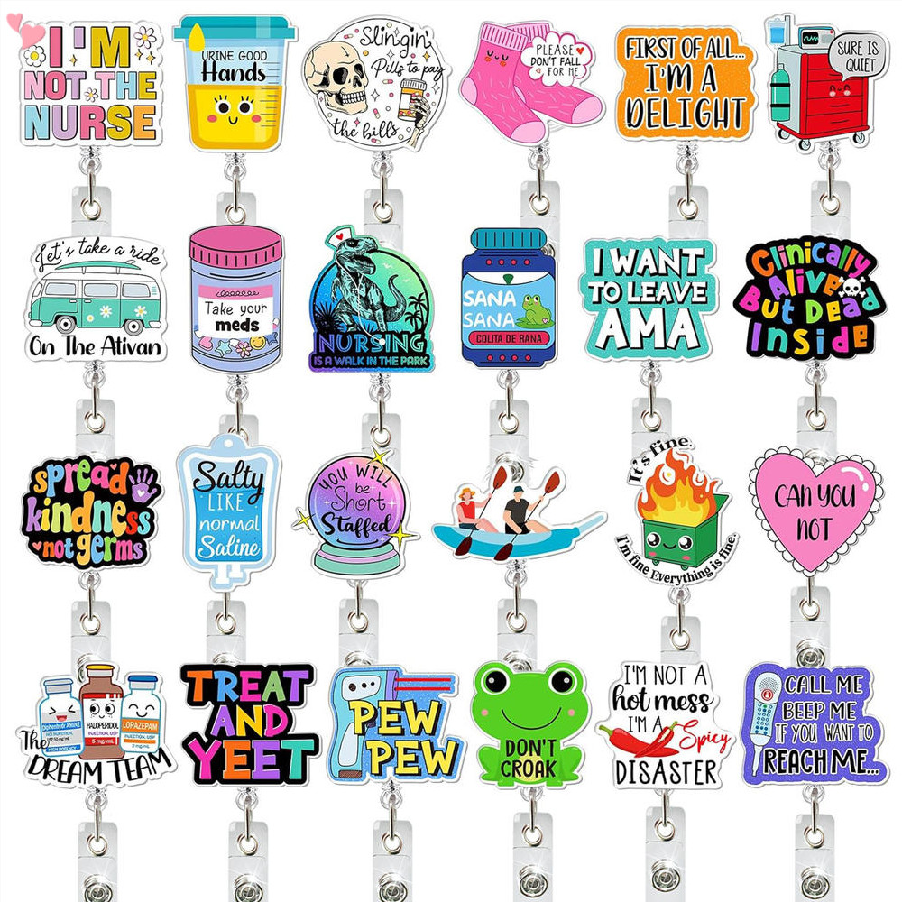 Cute Pill Bottle Cup Words Badge Reels Retractable Cute ID Clip With ...