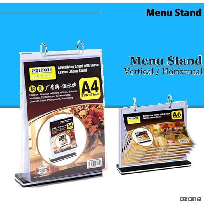 A4 A5 A6 Paper Table Menu Stand with 6 Sleeves Horizontal Vertical ...