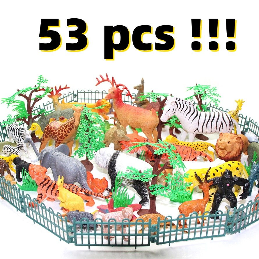 53 Pieces Animal Model Set Quantity Children's Toys Zoo To Enhance Imagination Simulation ...