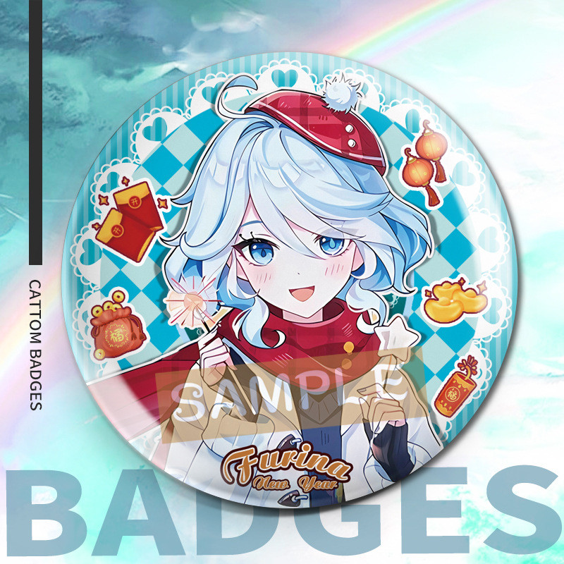 Genshin Impact New Year Double Flash Badge Furina Xiao Venti Pin Brooch ...