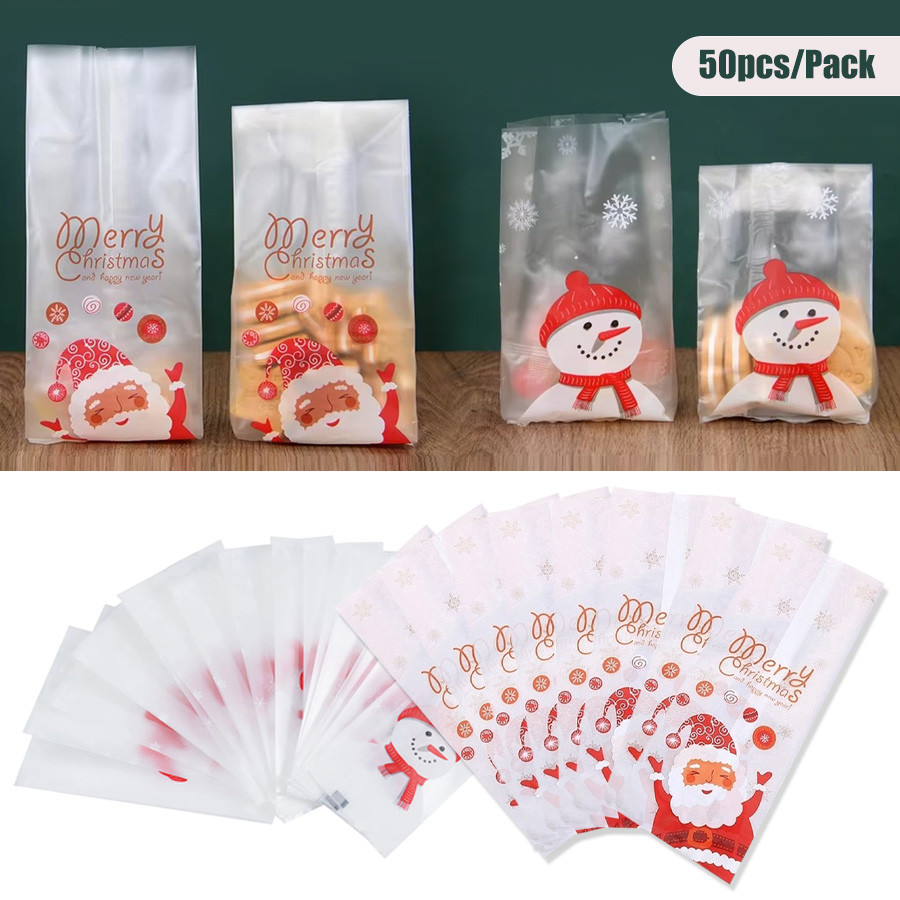 20/50Pcs Cute Snowman Plastic Gift Bag Candy Cookie Baking Packaging ...
