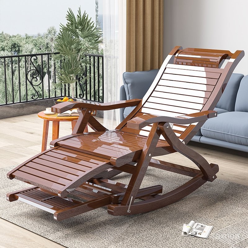 Bamboo Rocking Chair Recliner Adult Balcony Home Leisure Folding Chair ...