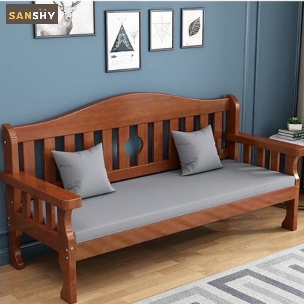 SANSHY Solid Wood Sofa wooden bench sofa stool sofa set Small Apartment ...