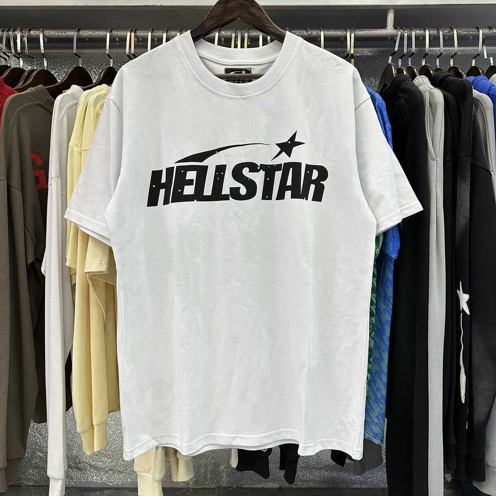 Hellstar Hell Star White Classic American High Street Street Wear Retro Round Neck Street Wear ...