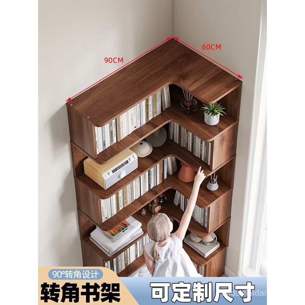 Floor Corner Bookshelf Bookcase Right Angle Cabinet Living Room Locker ...