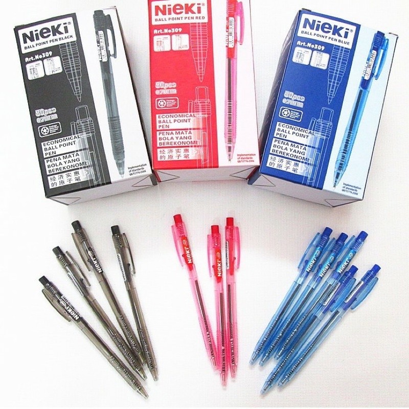 Nieki 309 Ball Point Pen Blue Black Red 0.7mm 1box(50pcs) | Shopee ...