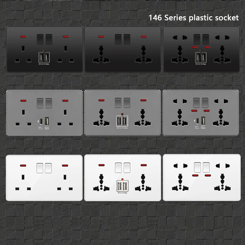 18W Type-C Plug Quick Charging Universal 5-pin Dual Power Socket,UK ...