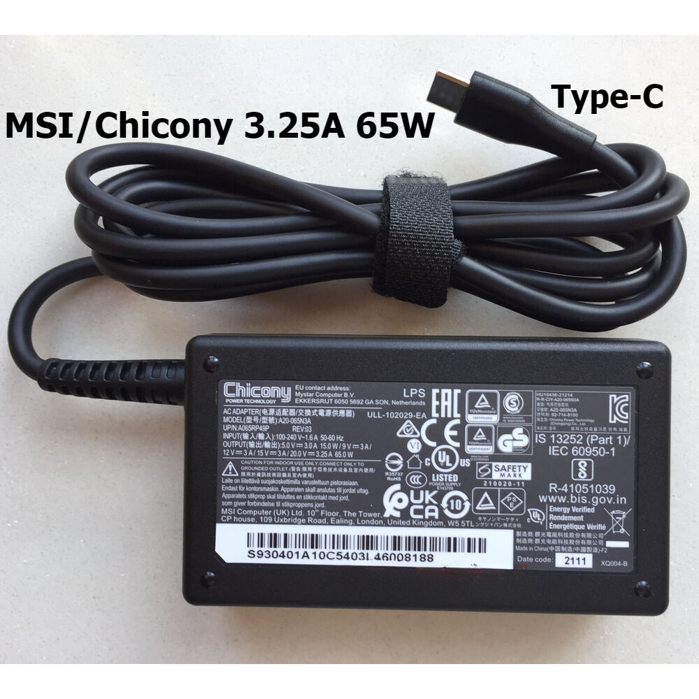 Chicony 20V 3.25A 65W Type-C USB-C charger for Acer Swift Go/MSI Summit ...