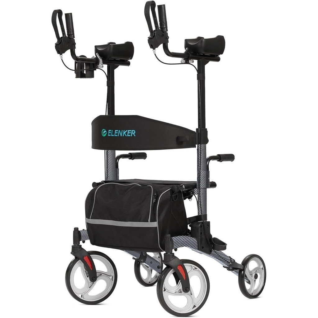 ELENKER Upright Walker, Stand Up Folding Rollator Walker with 10” Front ...
