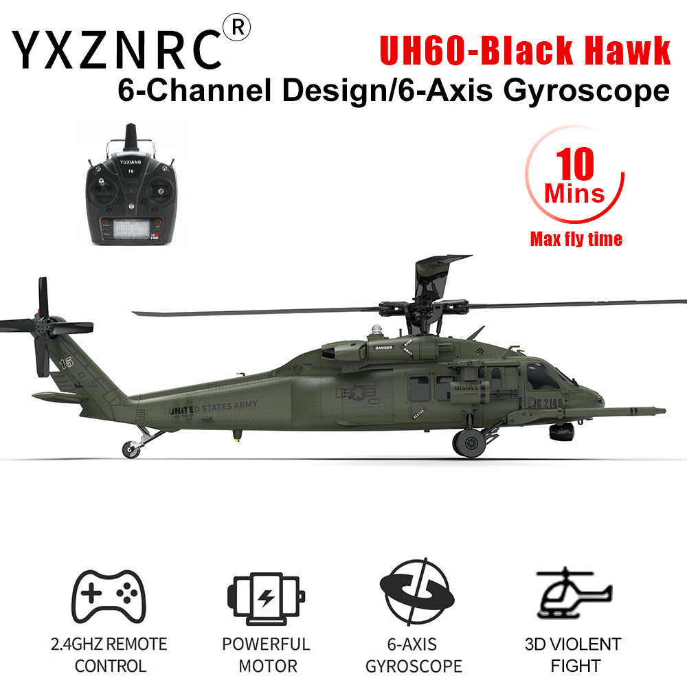 YXZNRC UH60 Black Hawk RC Helicopter 1:47 Scale Flybarless 3D Stunt ...