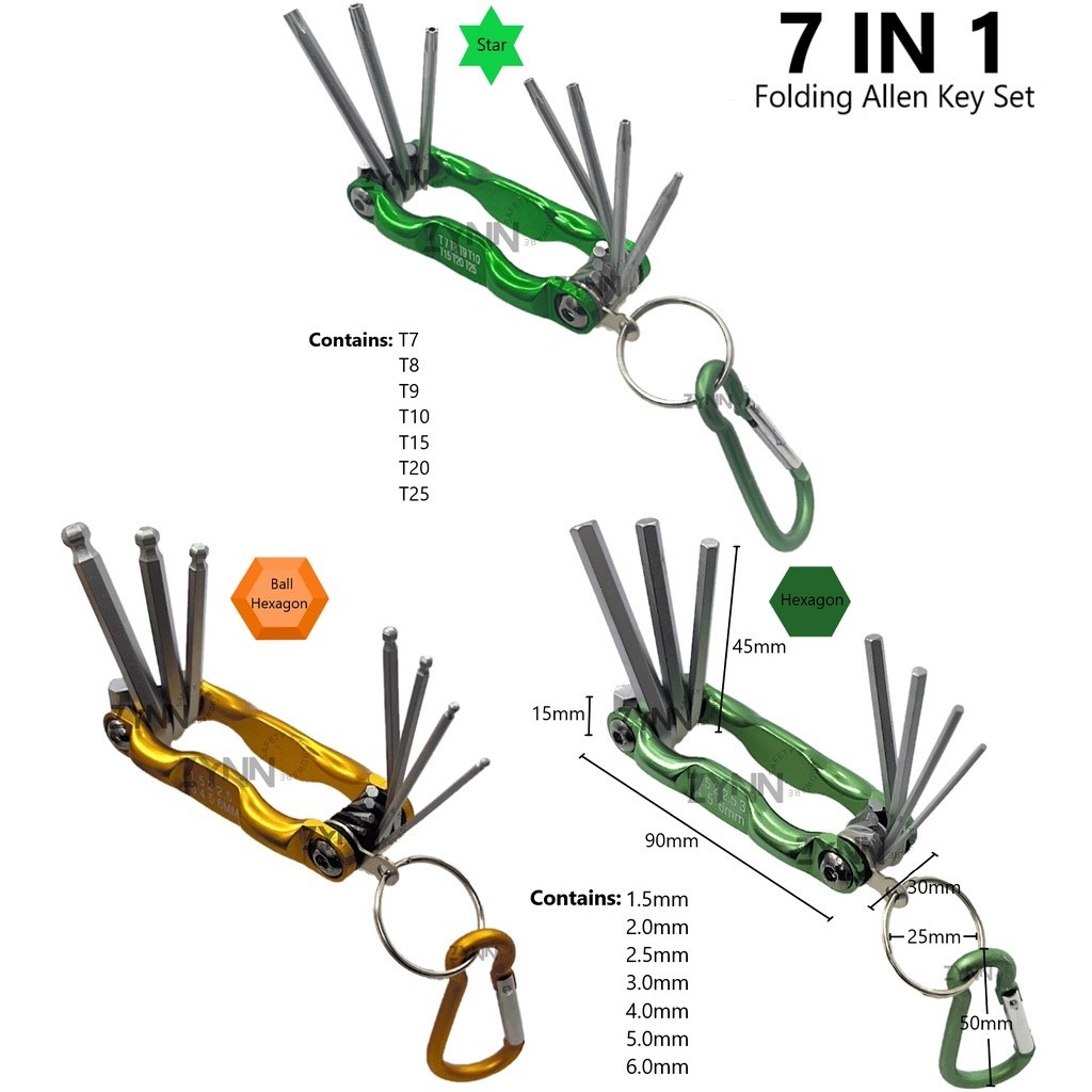 [SG STOCK] FOLDING STAR/ HEXAGON/ BALL POINT ALLEN KEY SET 7PCS IN 1 ...