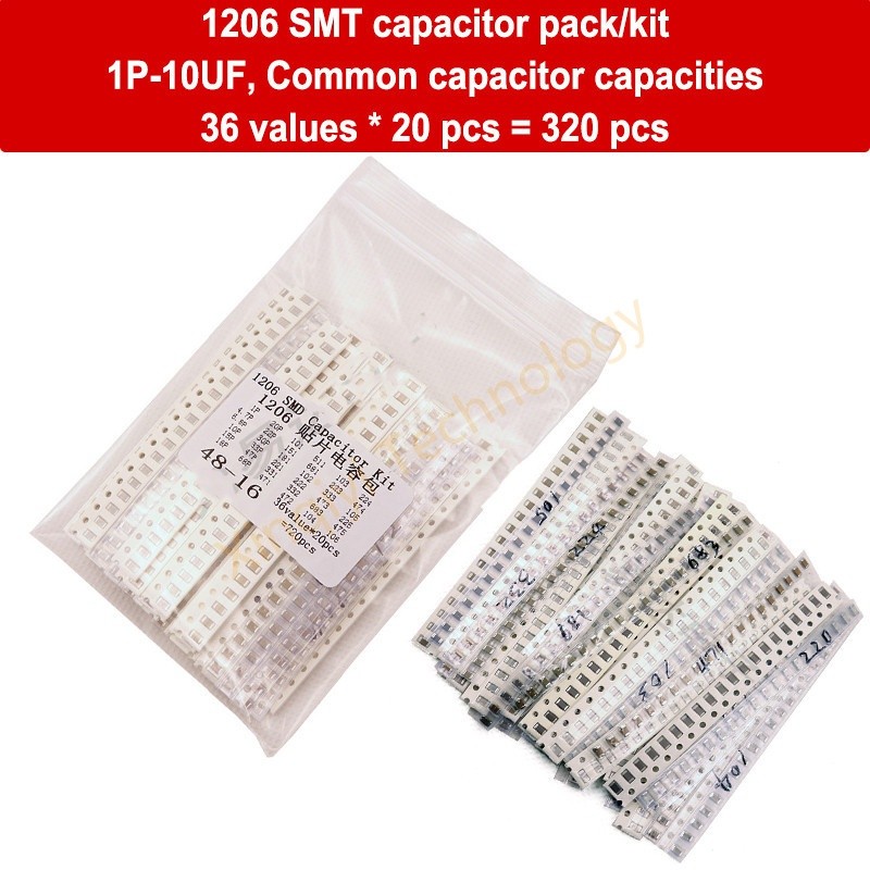 1206 SMD capacitor pack/kit, 1P-10UF, Common capacitor capacities, 36 ...