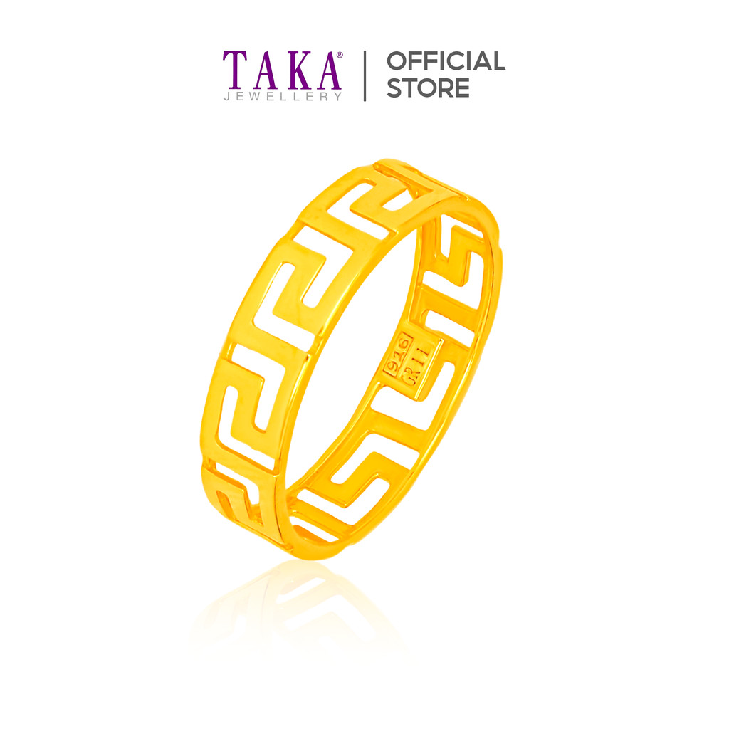 TAKA Jewellery 916 Gold Greek Key Ring | Shopee Singapore
