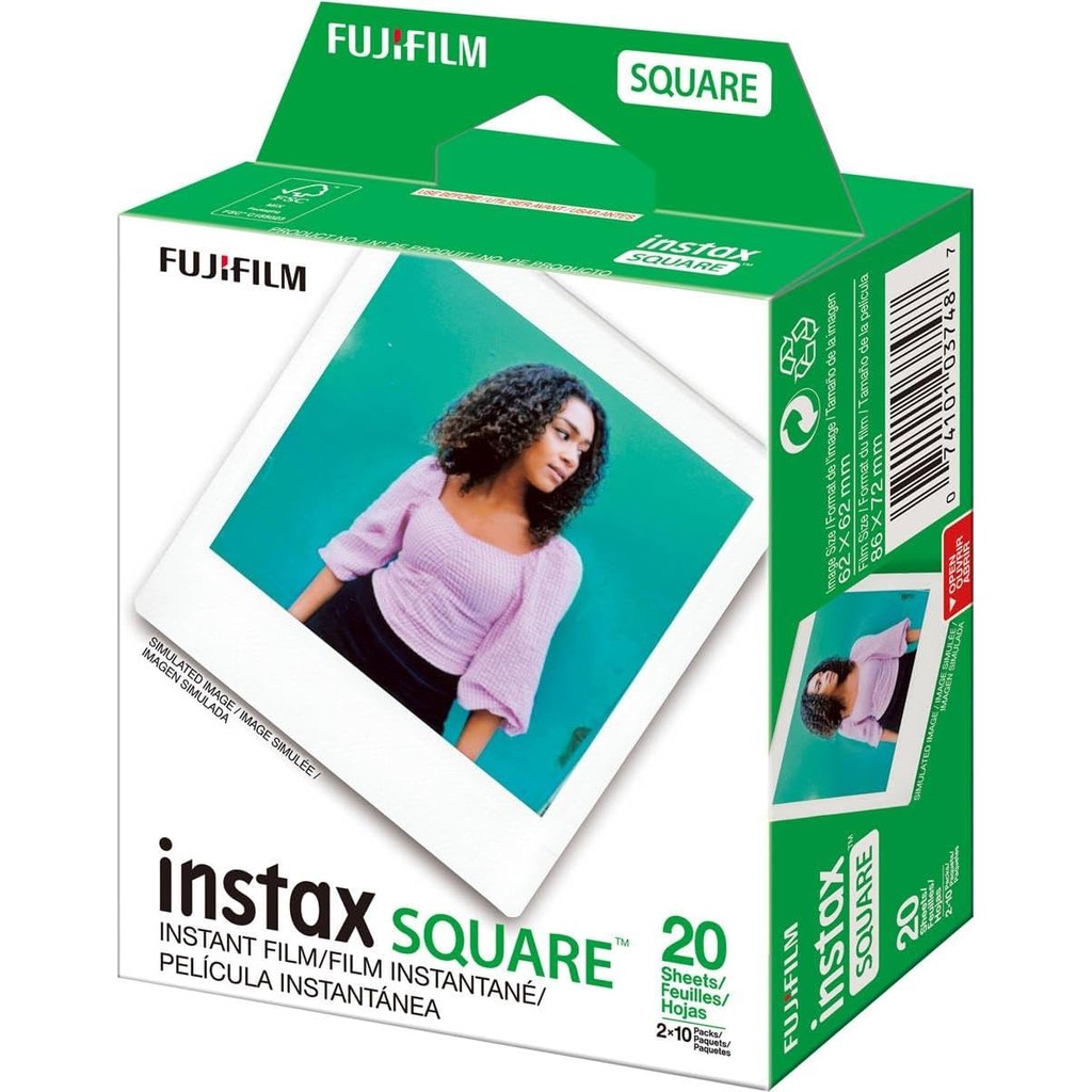 Fujifilm 2 Pack instax Square Instant Color Film Twin Pack 20 Exposures ...