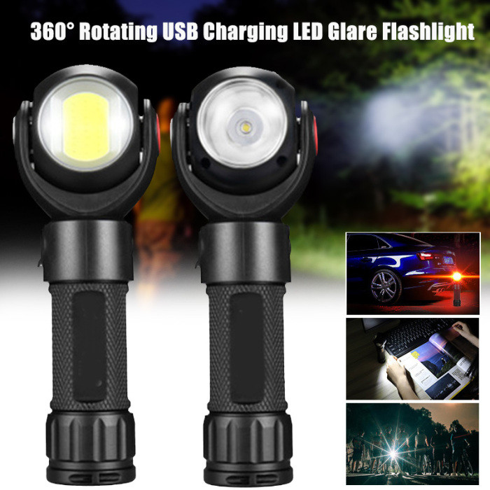 360° Rotating Magnet Flashlight Portable COB LED Torchlight USB ...