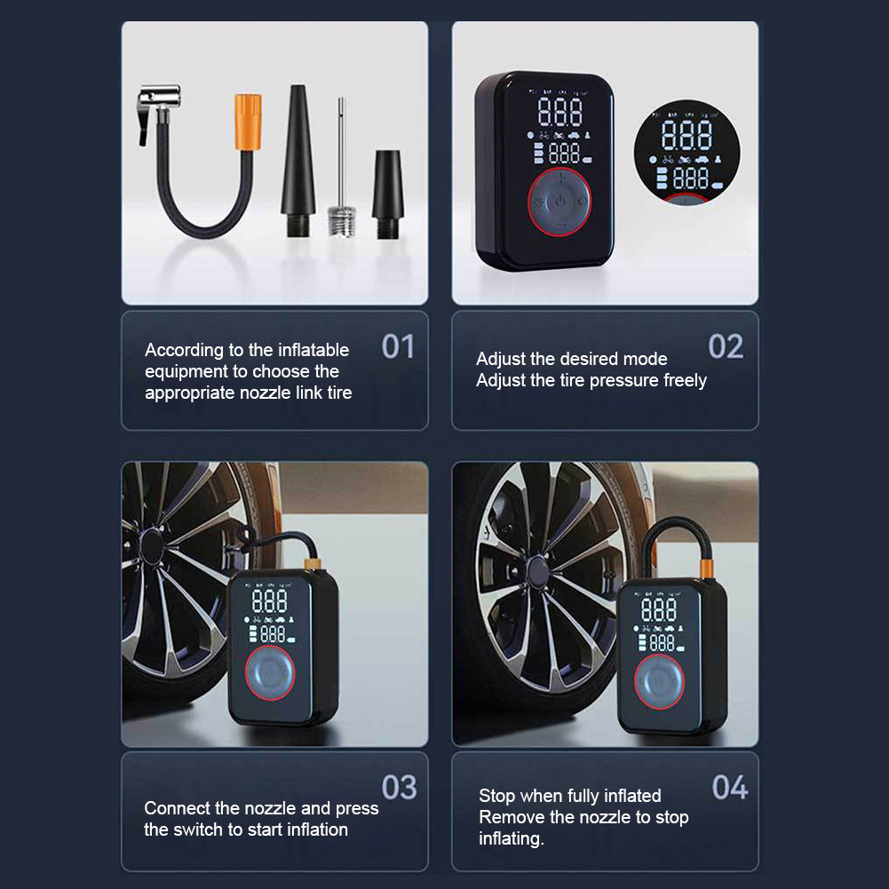 Electric Car Inflation Pump Rechargeable Lighting Power Bank Digital ...