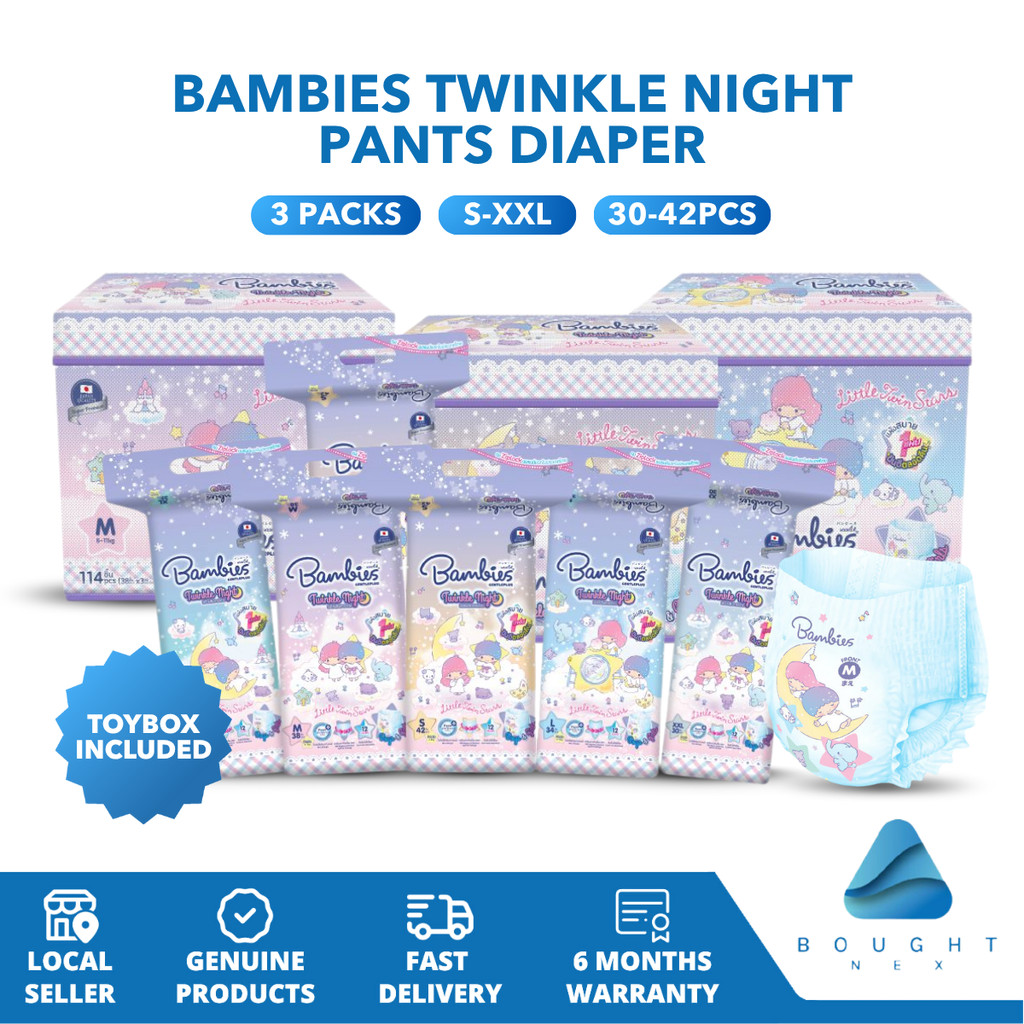 💕TOYBOX INCLUDED💕 Bambies Twinkle Night Pants Diaper Size S-XXL x 3 ...