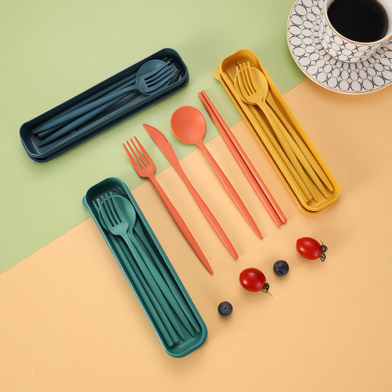 AA 4Pcs/Set Portable Utensils With Box Healthy Eco-Friendly Wheat Straw ...