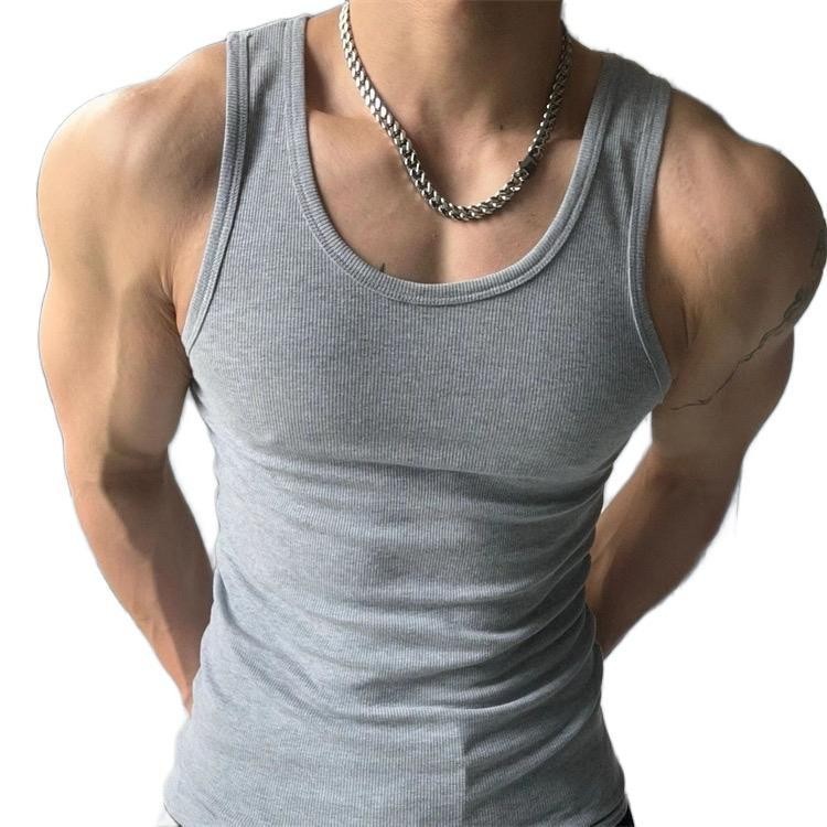 [Code 062] Men's BODY-hugging tank top in thick ribbed fabric ...