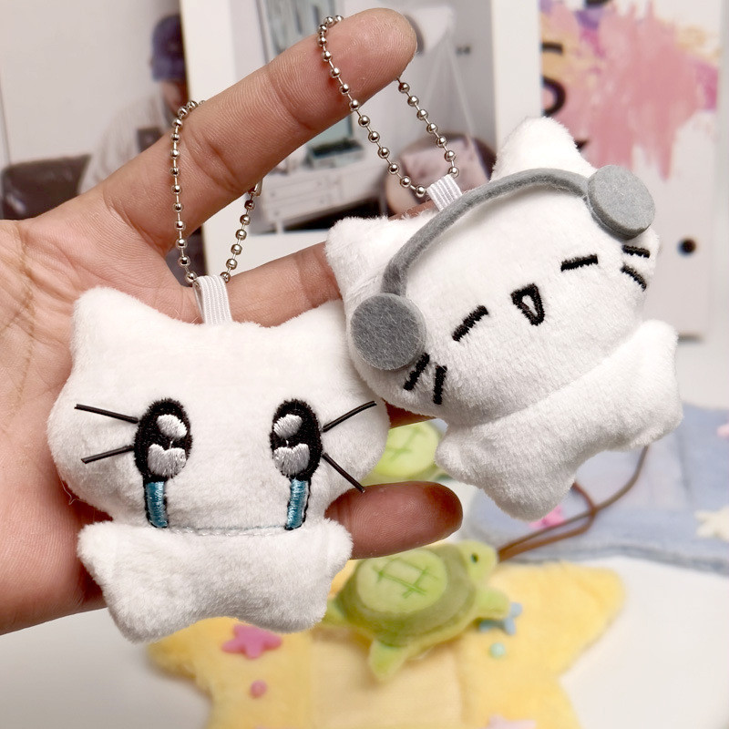 Headphones Kitten Couple Keychain Mini Crying Cat Doll Plush Keyrings ...