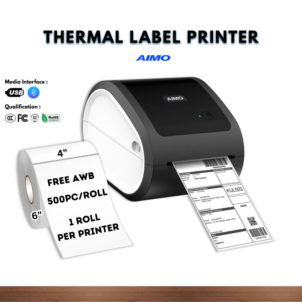 AIMO Thermal Label Printer A6 Waybill Label USB Bluetooth AWB Airway ...