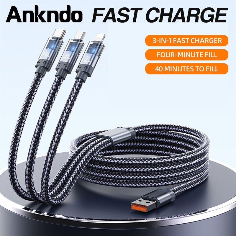Ankndo 3 in 1 USB Cable Fast Charging Micro USB Type C Lightning Cable ...