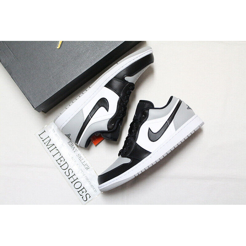 NIKE AIR JORDAN 1 LOW "SHADOW TOE" LIGHT SMOKE GREY BLACK WHITE 553558 ...