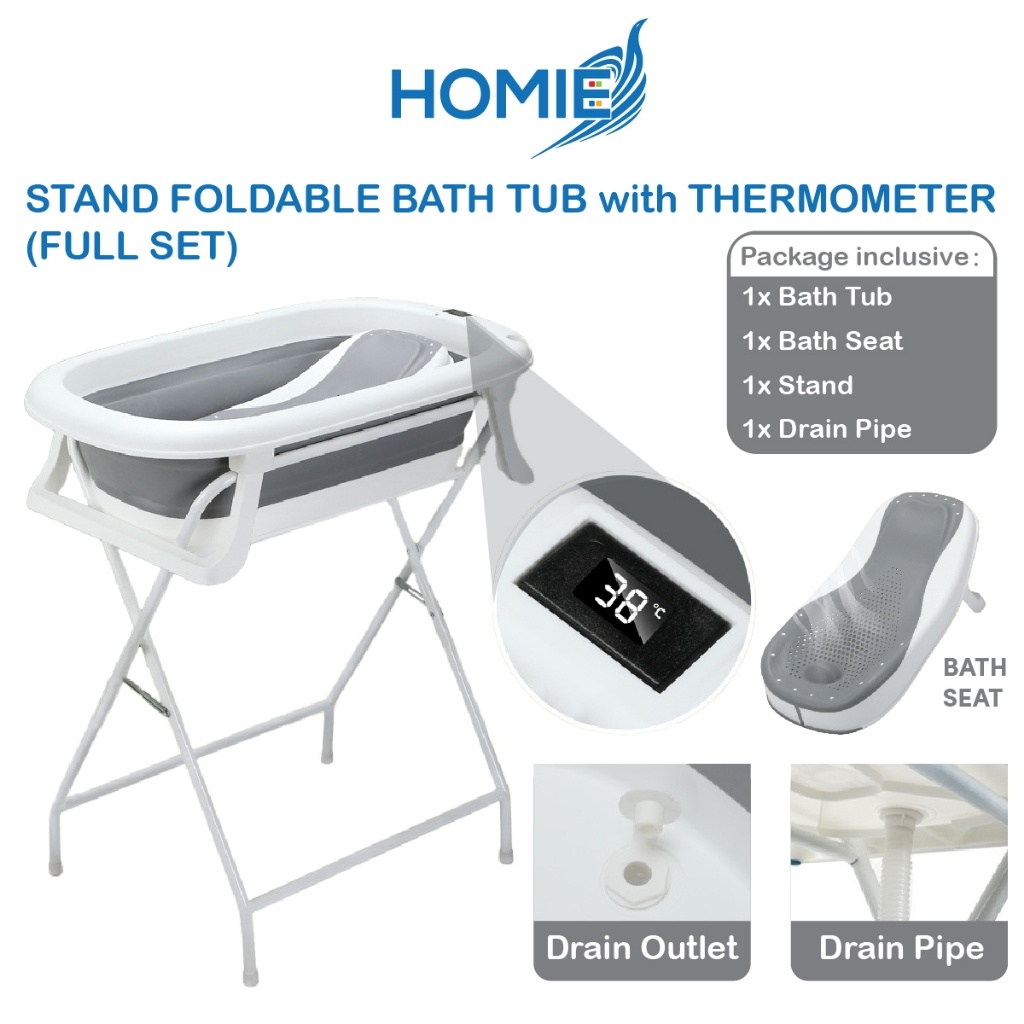 HOMIE Stand Foldable Bath Tub with Thermometer/Baby Bath/Without ...