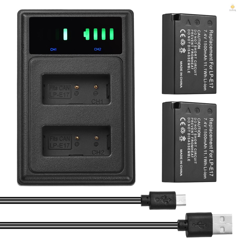 LP-E17 Battery Charger with LED Indicators + 2pcs LP-E17 Batteries 7.4V ...
