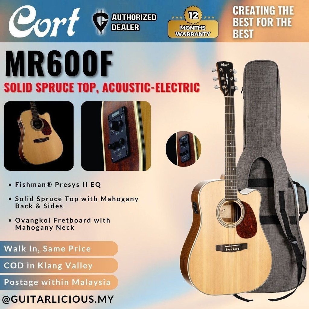 Cort MR600F Solid Top Acoustic Guitar with Pick up With Gig bag ( MR ...