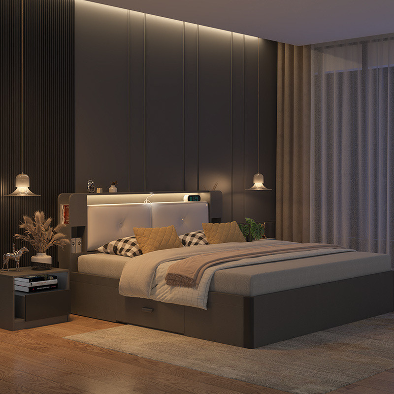 Modern minimalist master bedroom bed, high box bed, storage bed ...