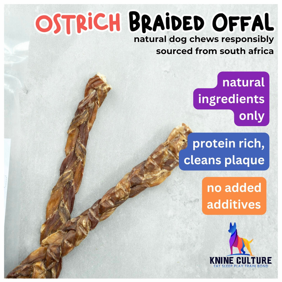 Ostrich Braided Offal (3 Pcs) - single ingredient dog treat / dog chew ...