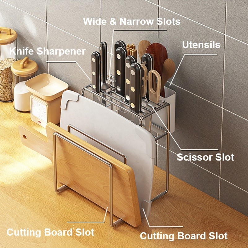 Stainless Kitchen Knife Holder Knife Block Rack with Chopping Board ...