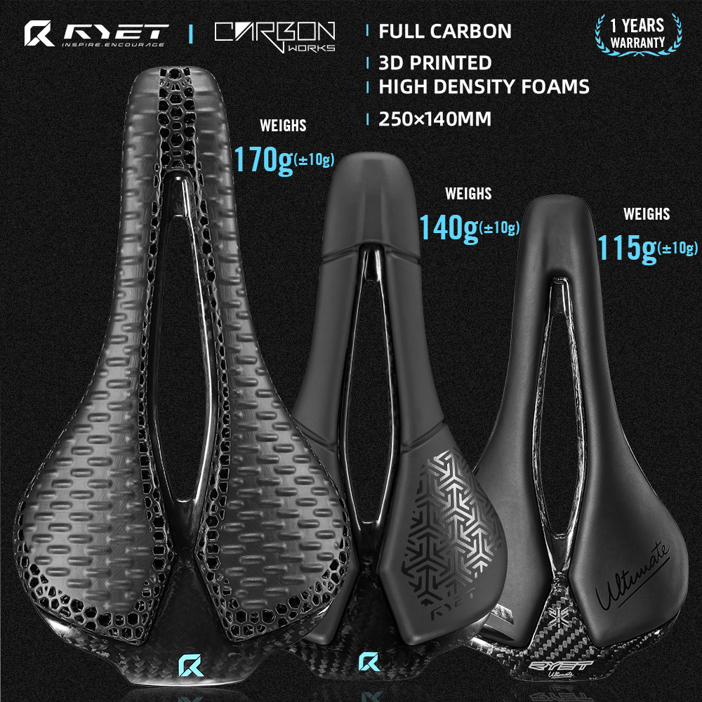 2024 RYET Full Carbon 3D Printed Bike Saddle 250mm*140MM 115g 7*9mm Carbon 3D Printed Bicycle ...