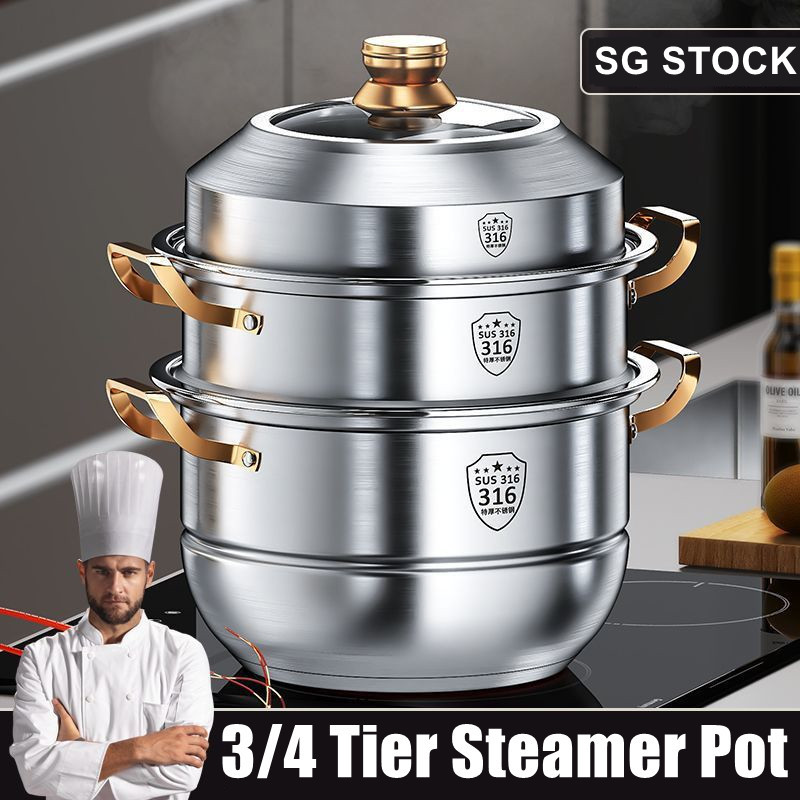 30CM Steamer Pot 3/4 layer Stainless Steel Steam Cooking Pots | Shopee ...