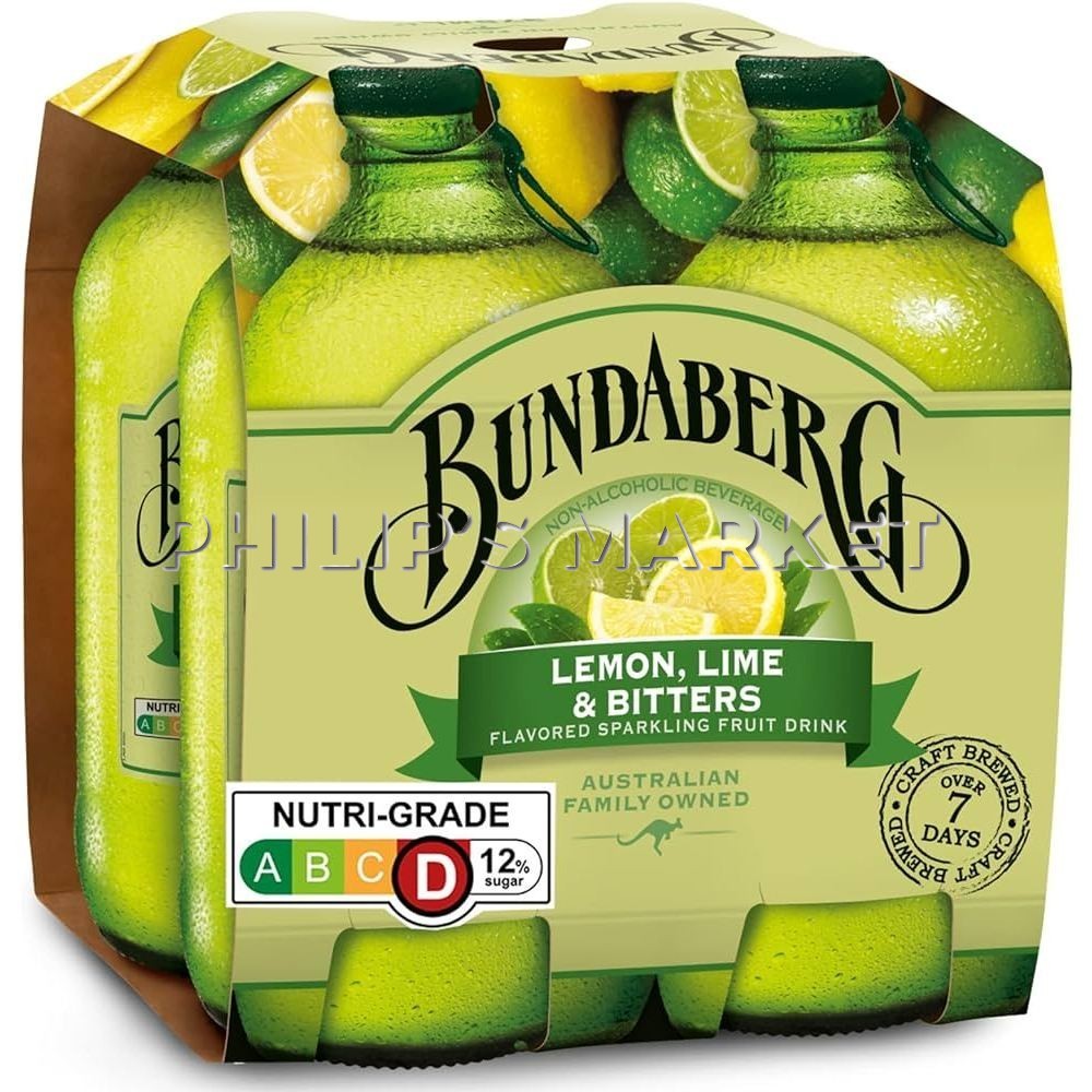 Bundaberg Lemon Lime & Bitters Flavored Sparkling Fruit Drink (4 x ...