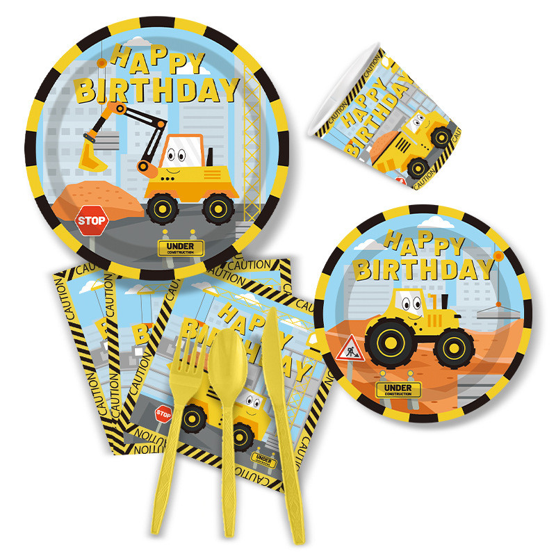 1-Pack Construction Truck Excavator Party Themed Disposable Tableware ...
