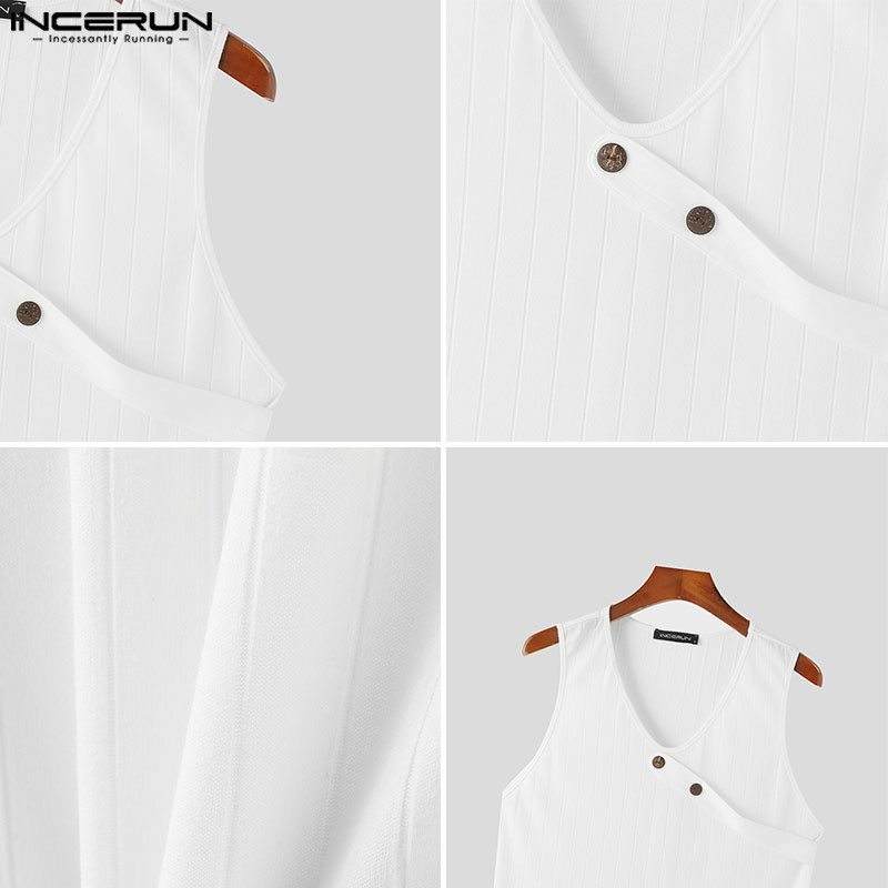 INCERUN Men Korean Fashion Button-Down Design V-Neck Sleeveless Tanks ...